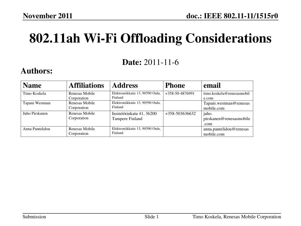 PPT - 802.11ah Wi-Fi Offloading Considerations PowerPoint Presentation ...