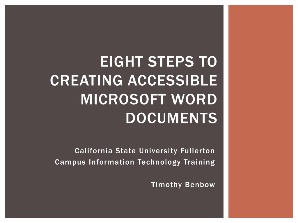 PPT - Eight Steps To Creating Accessible Microsoft Word Documents ...