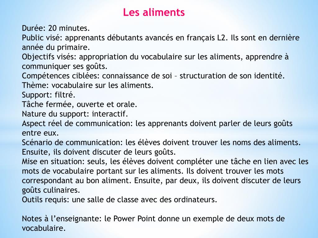 PPT - Les aliments PowerPoint Presentation, free download - ID:2139292