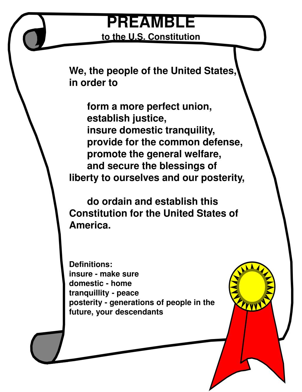 PPT - United States Constitution Preamble: Forming a More Perfect Union ...