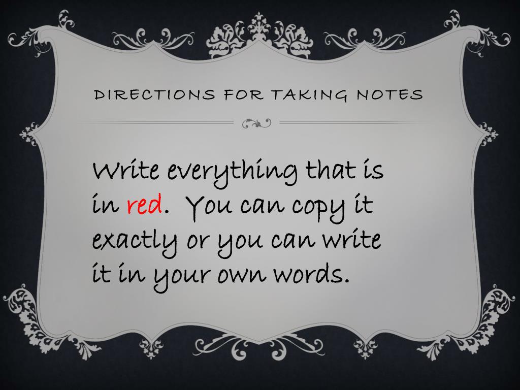 PPT - Directions for taking notes PowerPoint Presentation, free ...