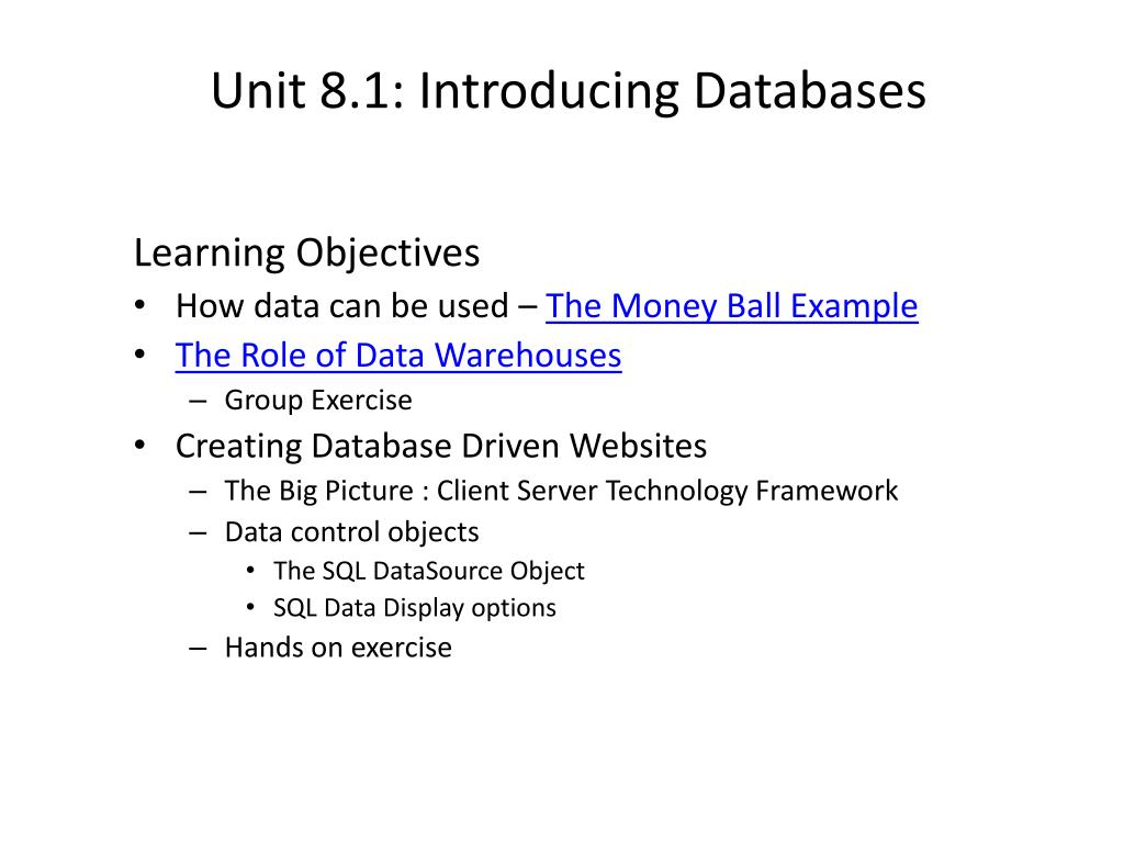 PPT - Unit 8.1: Introducing Databases PowerPoint Presentation, free ...