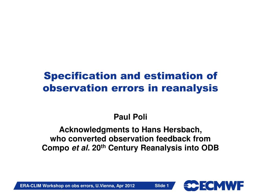 PPT - Understanding Observation Errors in Reanalysis Data PowerPoint ...