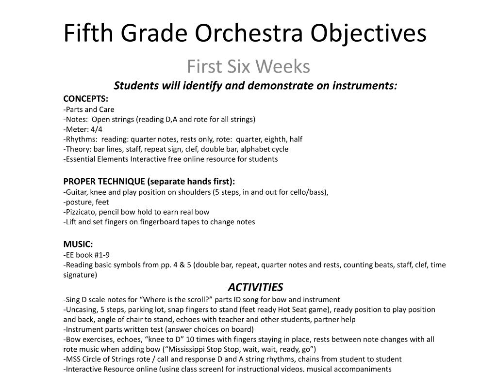 PPT - Fifth Grade Orchestra Objectives PowerPoint Presentation, free ...