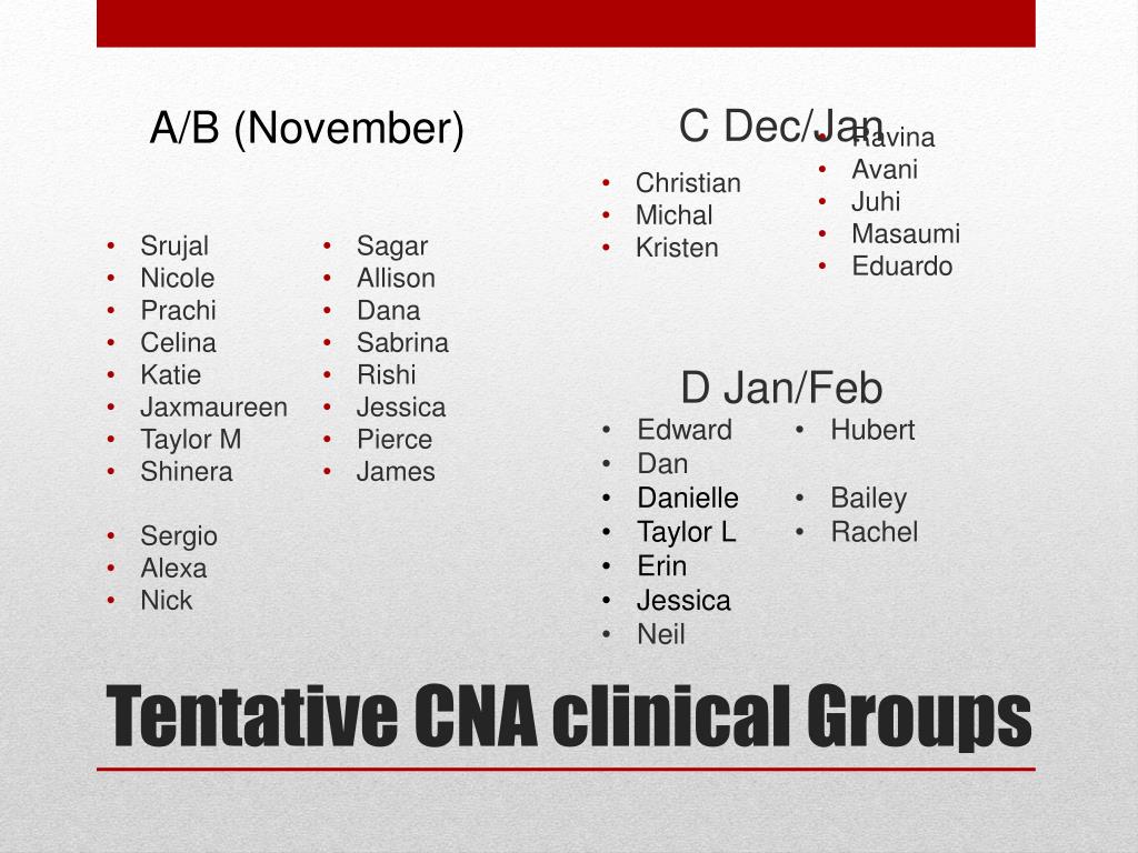 PPT - Tentative CNA clinical Groups PowerPoint Presentation, free ...