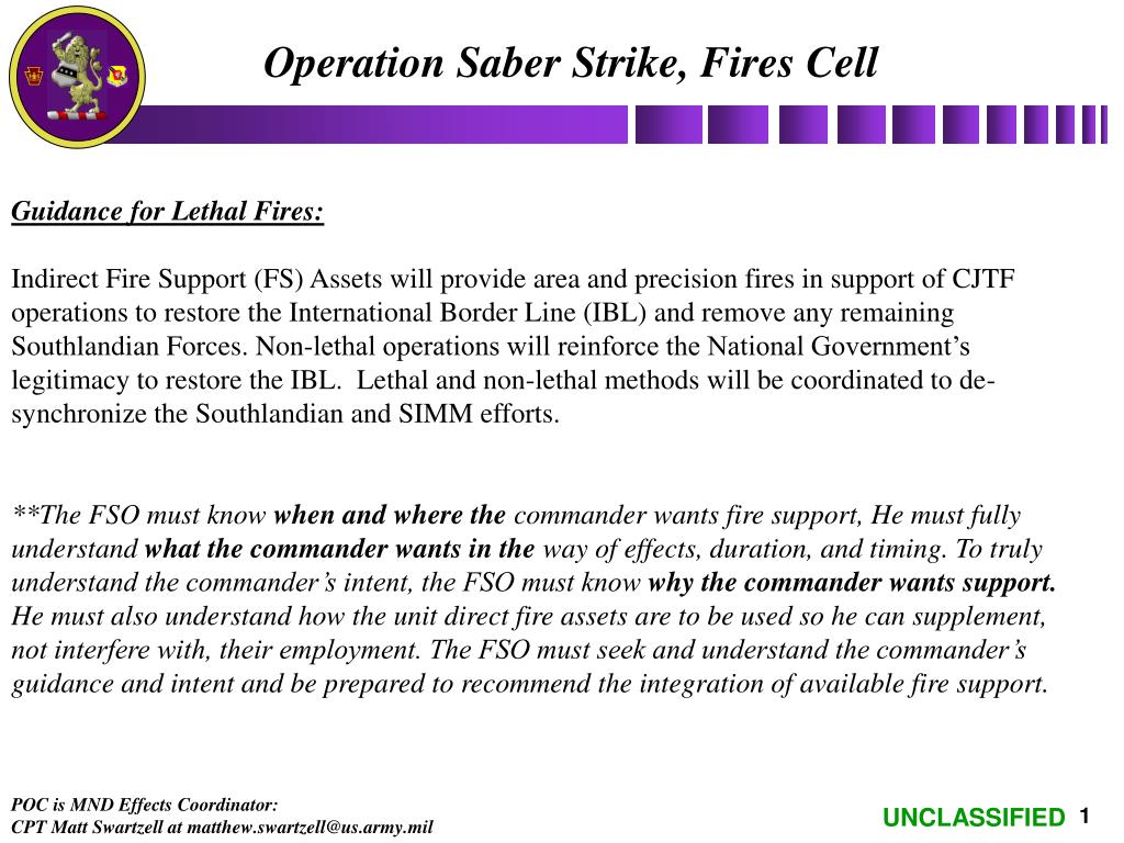 PPT - Operation Saber Strike, Fires Cell PowerPoint Presentation, free ...