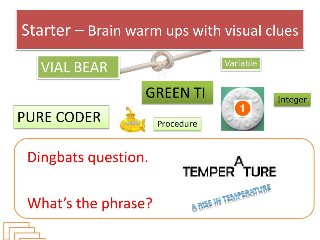 PPT - Starter – Brain warm ups with visual clues PowerPoint ...