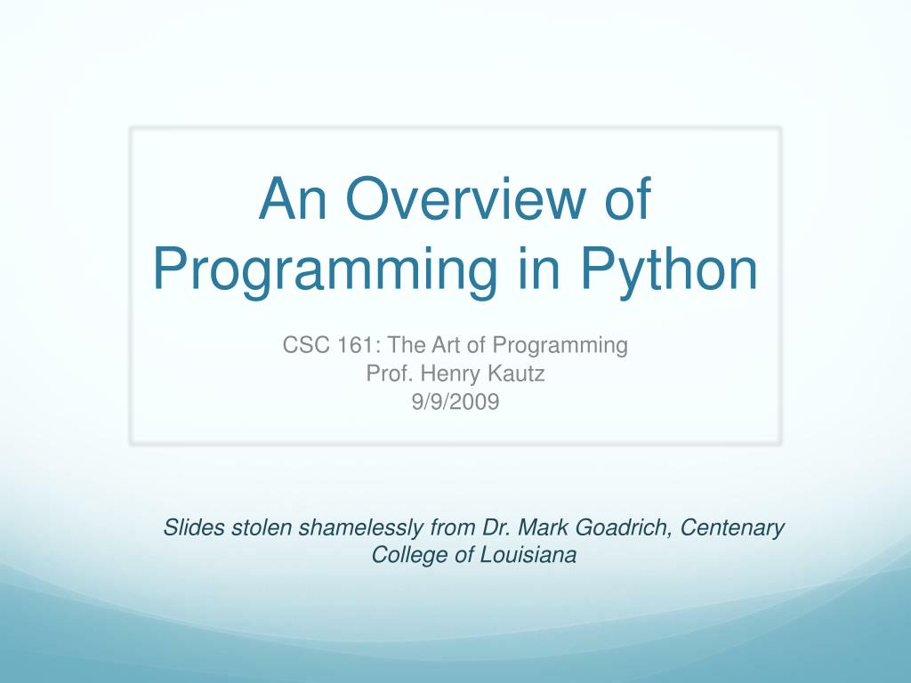 PPT - An Overview of Programming in Python PowerPoint Presentation ...
