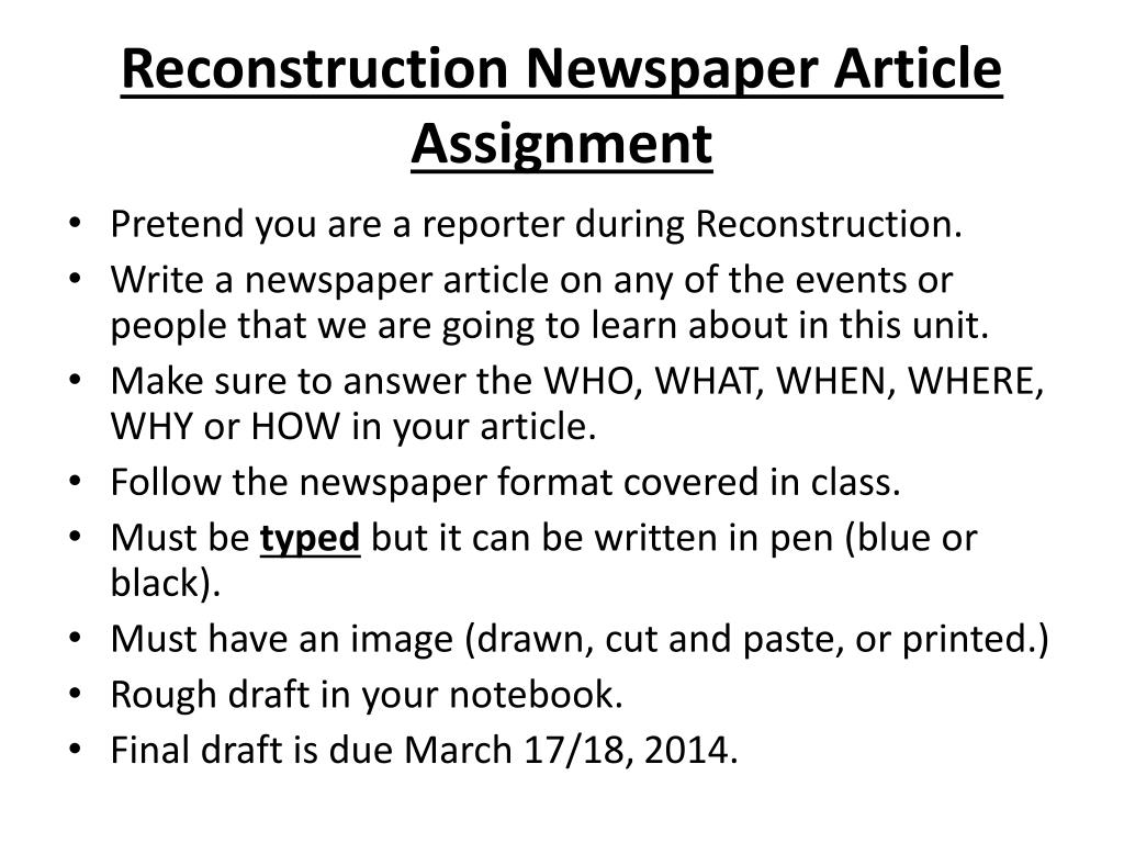 PPT - Reconstruction Newspaper Article Assignment PowerPoint ...