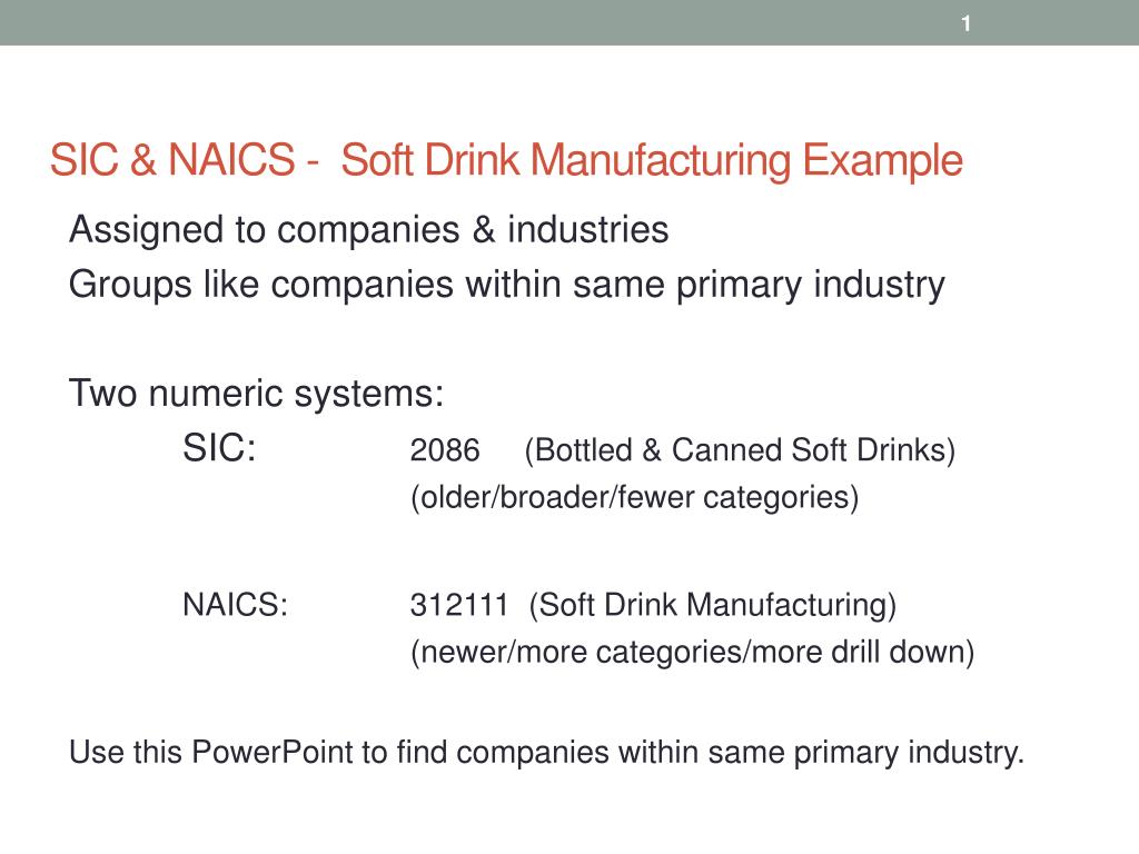 PPT - SIC & NAICS - Soft Drink Manufacturing Example PowerPoint ...