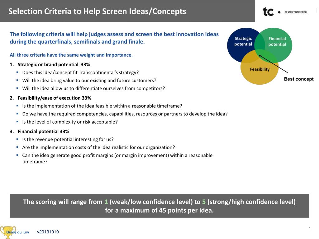 PPT - Selection Criteria to Help Screen Ideas/Concepts PowerPoint ...