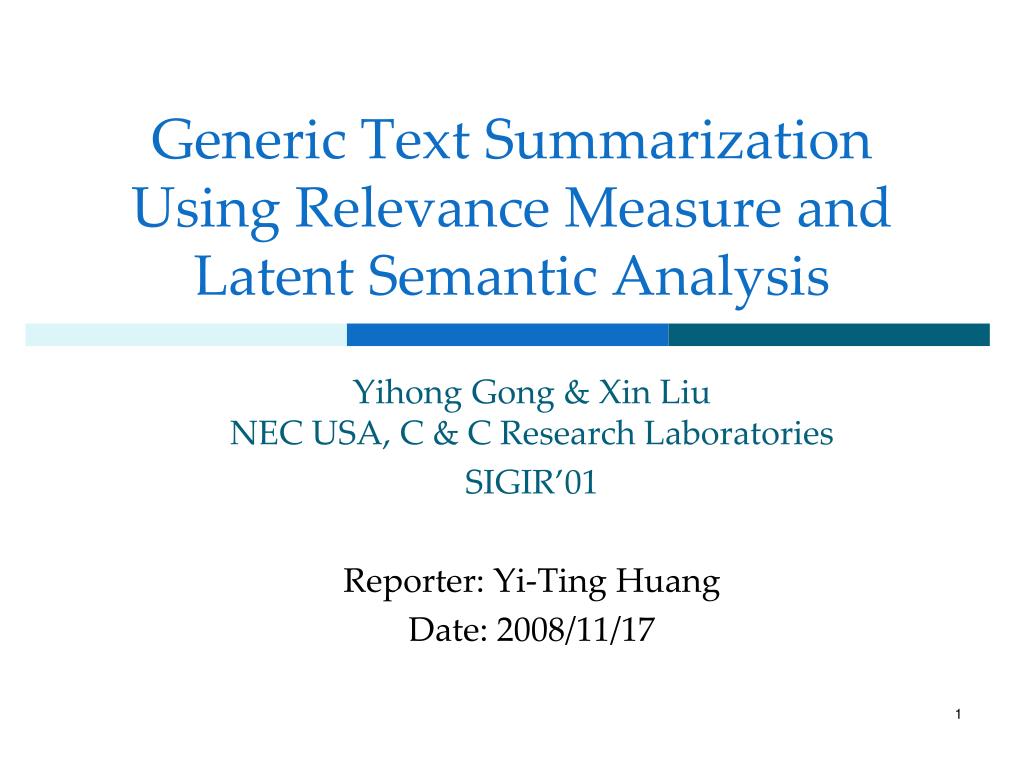 PPT - Generic Text Summarization Using Relevance Measure and Latent Semantic Analysis PowerPoint ...