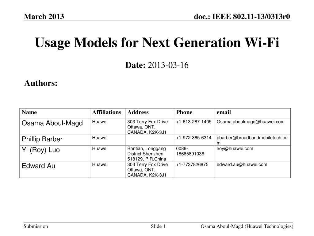 PPT - Usage Models for Next Generation Wi-Fi PowerPoint Presentation ...