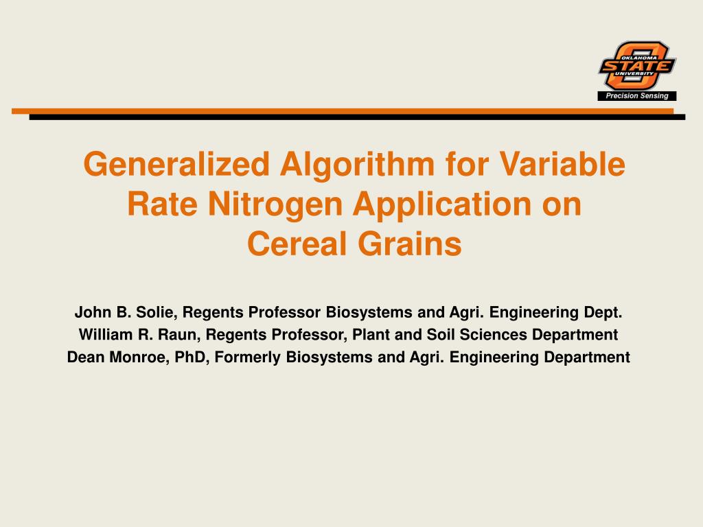 PPT - Generalized Algorithm for Variable Rate Nitrogen Application on ...