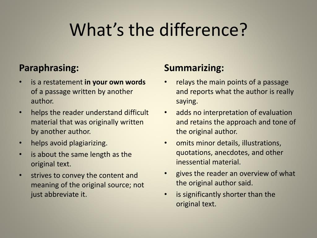 PPT - Paraphrasing vs. Summarizing: Key Differences & Importance PowerPoint Presentation - ID ...
