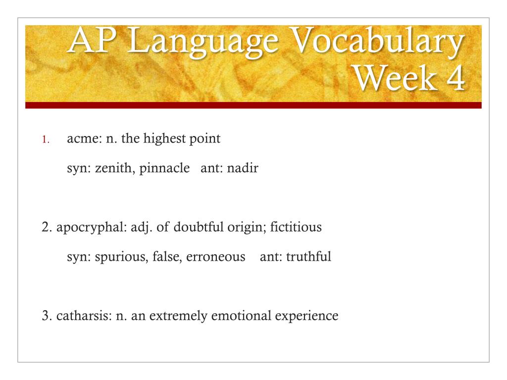 PPT - AP Language Vocabulary Week 4 PowerPoint Presentation, free ...