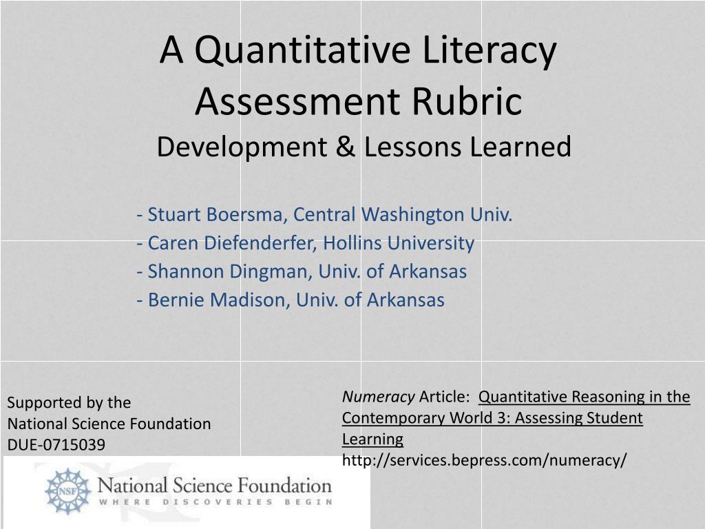 PPT - A Quantitative Literacy Assessment Rubric PowerPoint Presentation ...