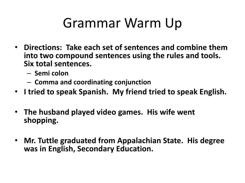 PPT - Grammar Warm Up PowerPoint Presentation, free download - ID:2449636