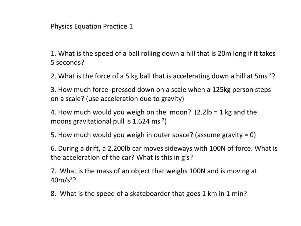 PPT - Physics Equation Practice 1 PowerPoint Presentation, free ...