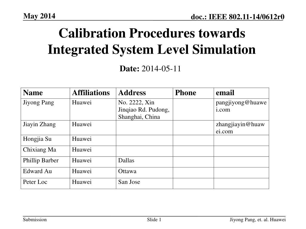 PPT - Calibration Procedures towards Integrated System Level Simulation ...
