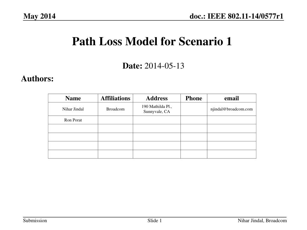 PPT - Path Loss Model for Scenario 1 PowerPoint Presentation, free ...