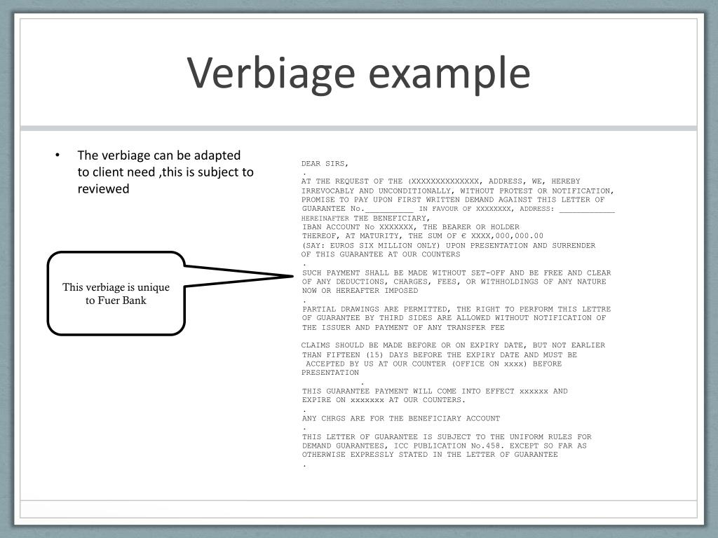 PPT - Verbiage example PowerPoint Presentation, free download - ID:2463416