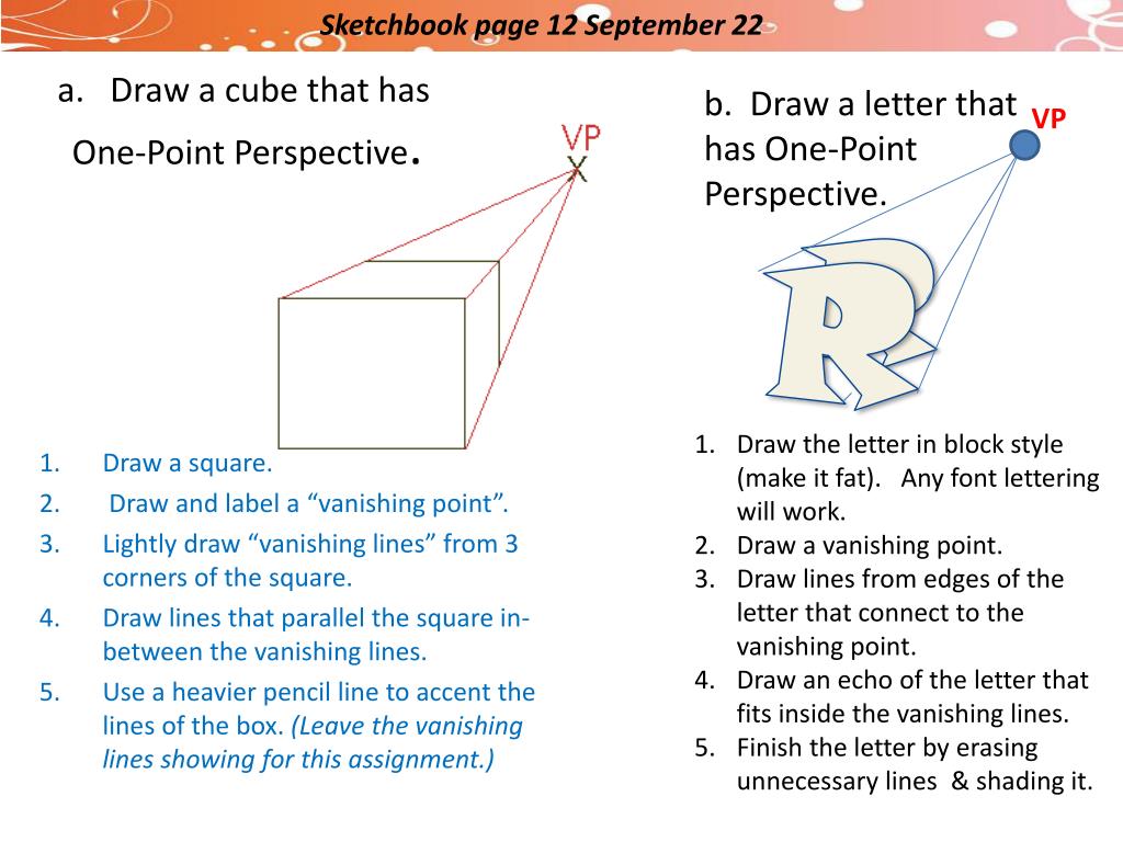 PPT - a. Draw a cube that has One-Point Perspective . PowerPoint ...