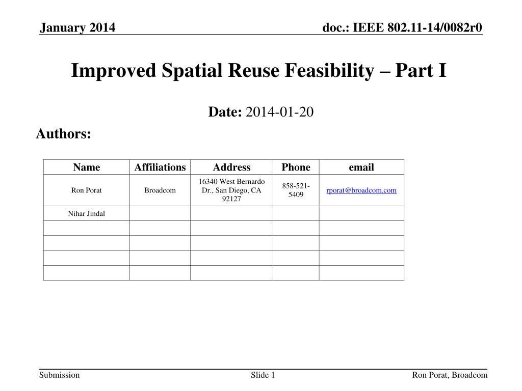 PPT - Improved Spatial Reuse Feasibility – Part I PowerPoint ...