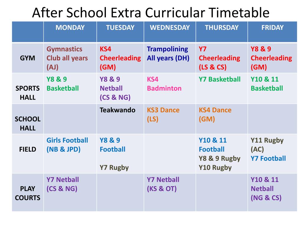PPT - After School Extra Curricular Timetable PowerPoint Presentation, free download - ID:2490846