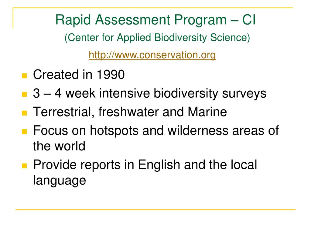 PPT - Rapid Assessment Program – CI (Center for Applied Biodiversity ...
