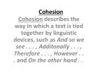 PPT - COHERENCE AND COHESION IN WRITING PowerPoint Presentation, free ...