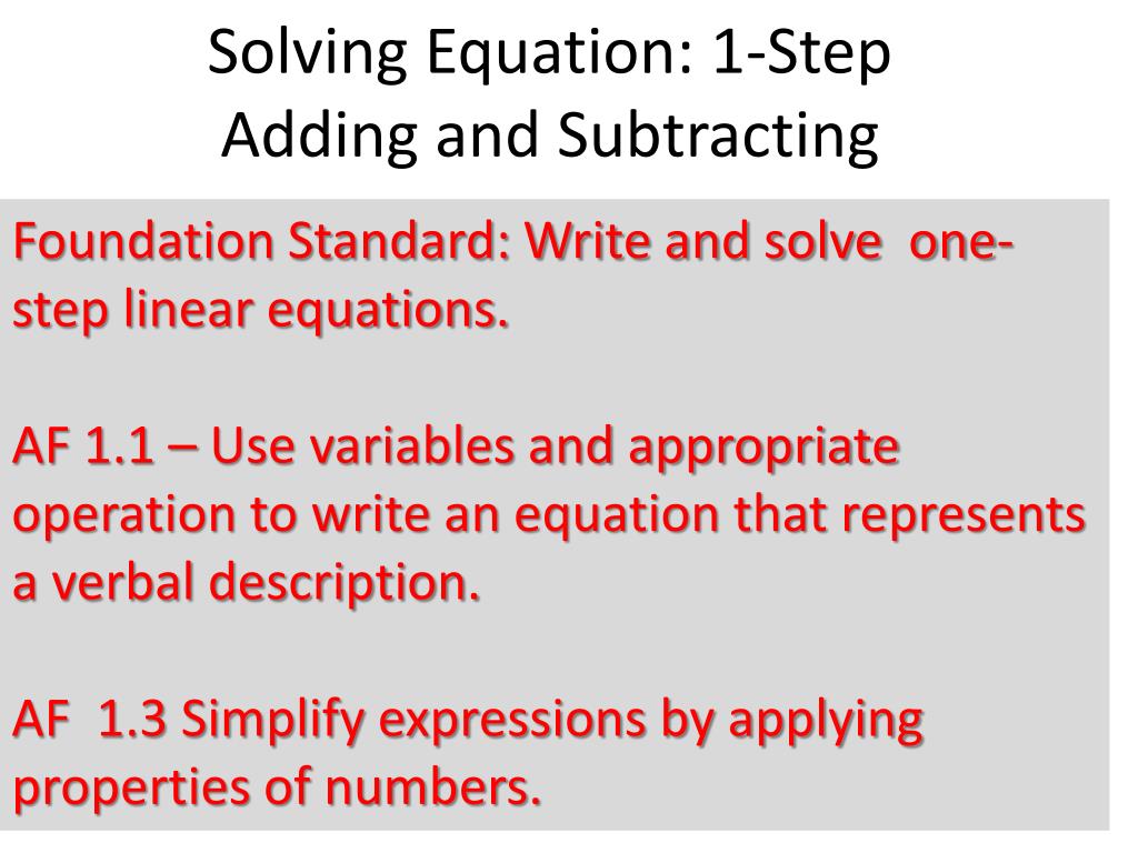 PPT - Solving Equation: 1-Step Adding and Subtracting PowerPoint ...