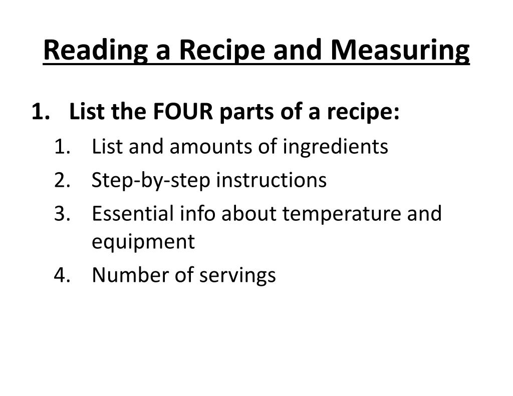 PPT - Reading a Recipe and Measuring PowerPoint Presentation, free ...