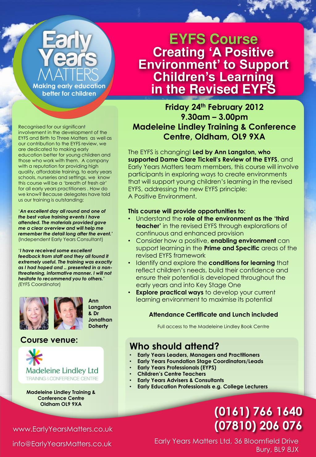 PPT - EYFS Course Creating ‘A Positive Environment’ to Support Children ...