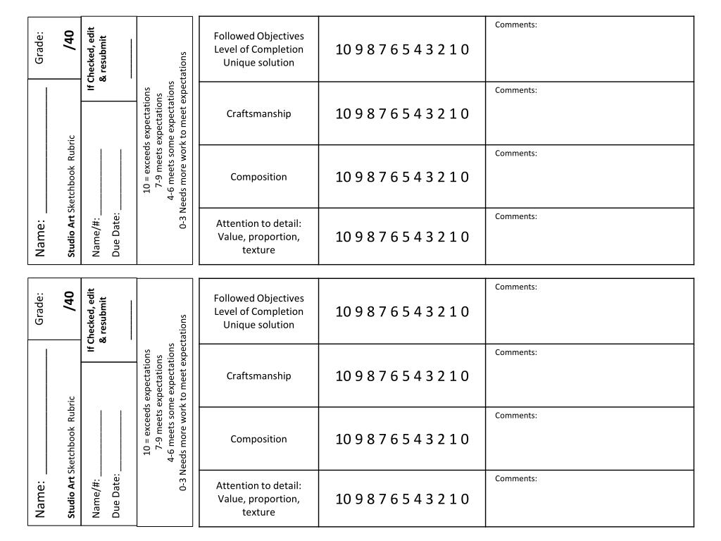 PPT - Name: __________________ Studio Art Sketchbook Rubric PowerPoint ...