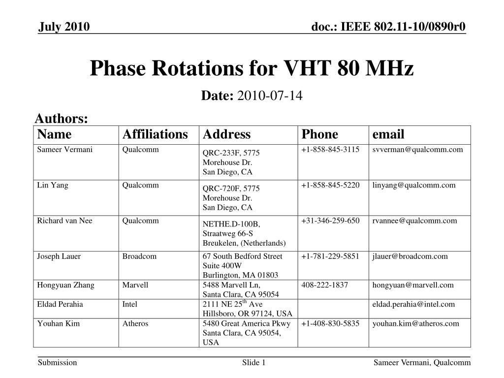 PPT - Phase Rotations for VHT 80 MHz PowerPoint Presentation, free ...