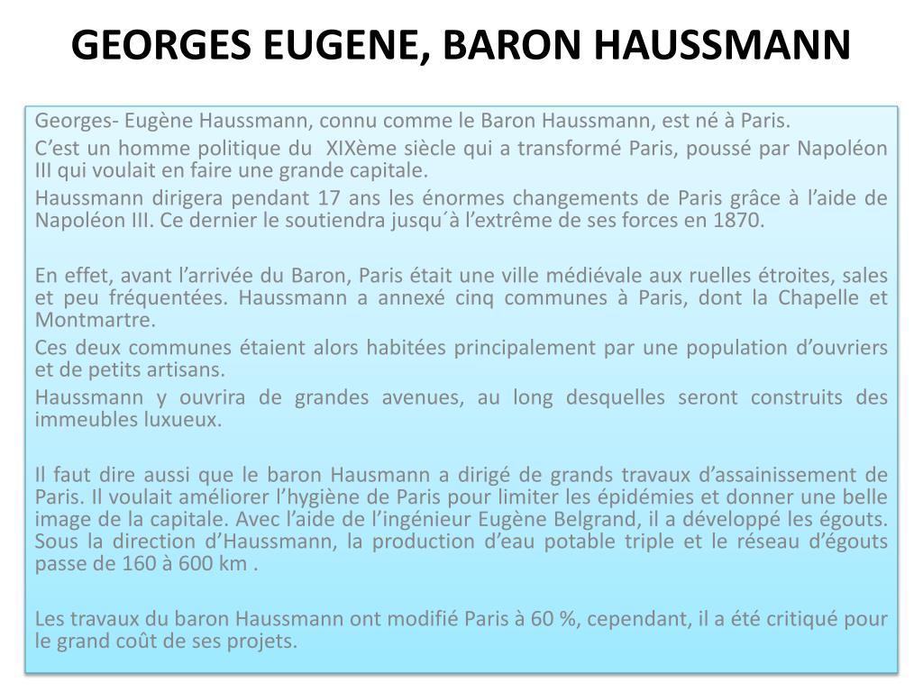 PPT - GEORGES EUGENE, BARON HAUSSMANN PowerPoint Presentation, free ...