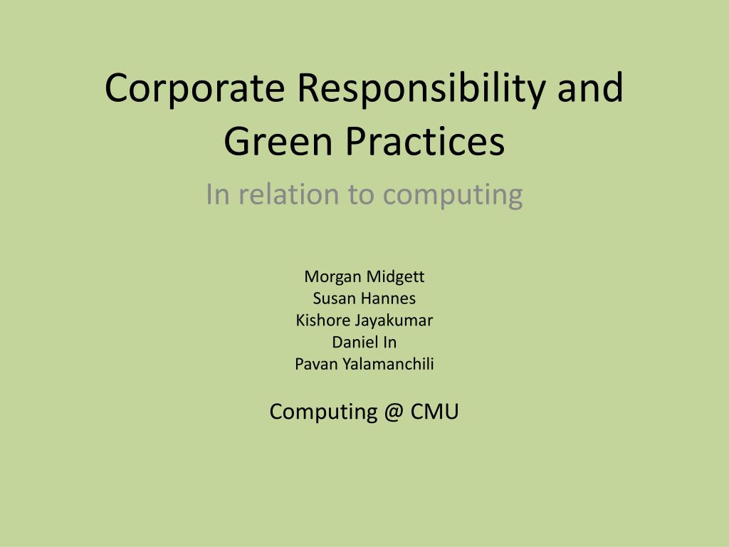 PPT - Corporate Responsibility and Green Practices PowerPoint ...
