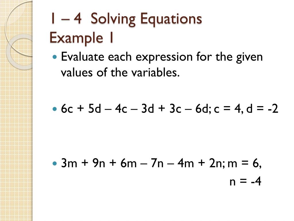 PPT - 1 – 4 Solving Equations Example 1 PowerPoint Presentation, free ...