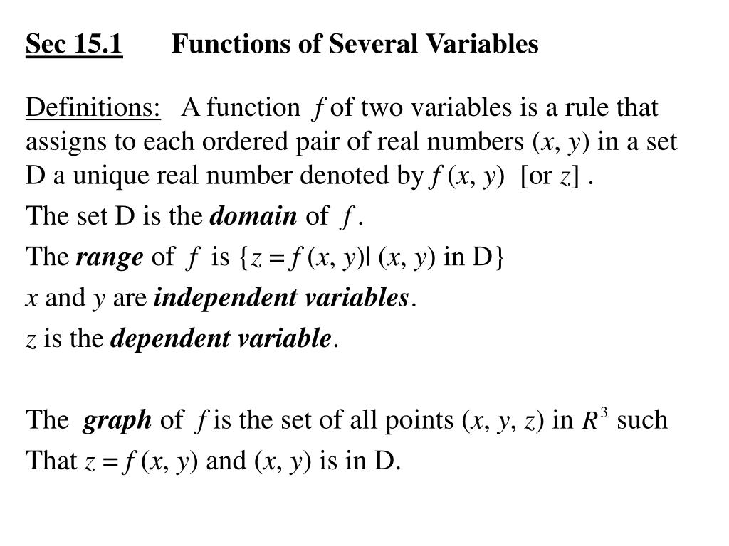 PPT - Sec 15.1 Functions of Several Variables PowerPoint Presentation - ID:2591267