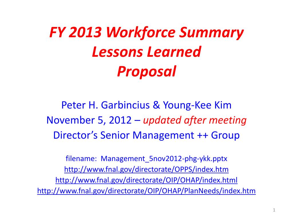 PPT - FY 2013 Workforce Summary Lessons Learned Proposal PowerPoint ...