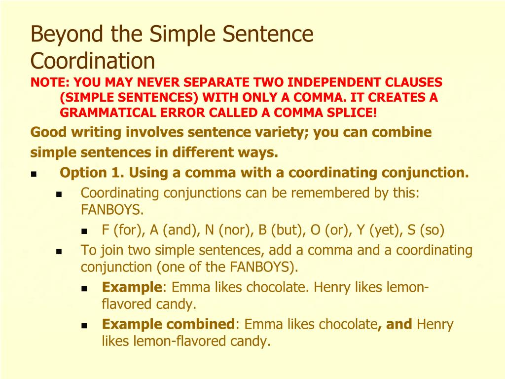 PPT - Beyond the Simple Sentence Coordination PowerPoint Presentation ...