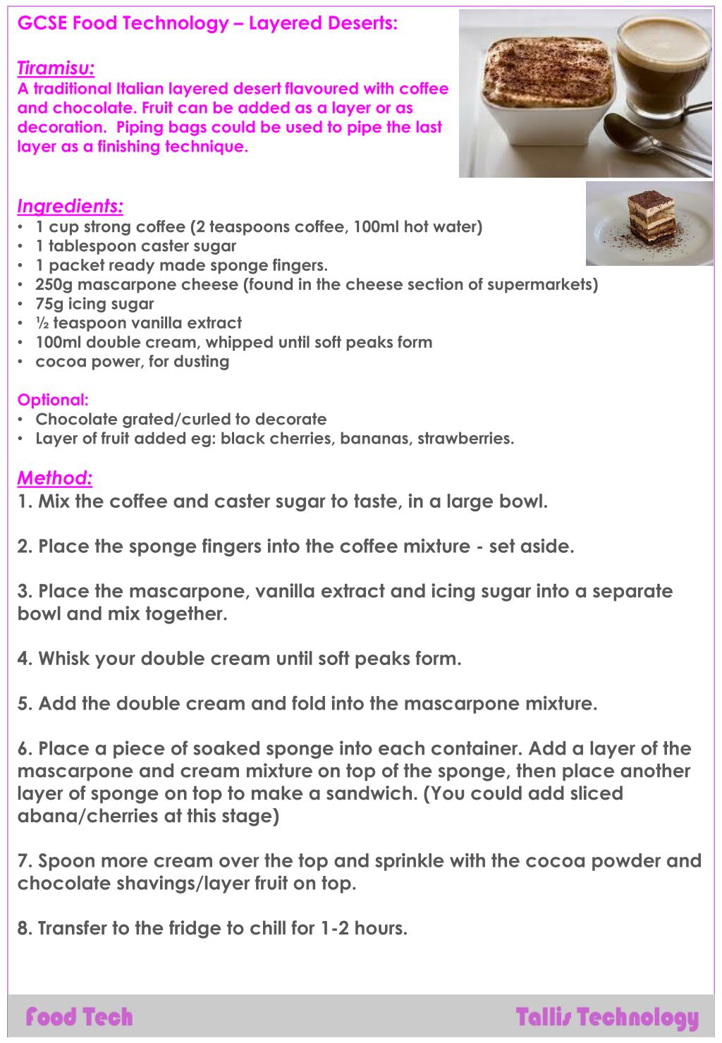 PPT - GCSE Food Technology – Layered Deserts: Tiramisu: PowerPoint ...