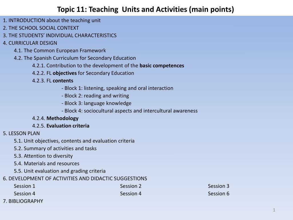 PPT - Topic 11: Teaching Units and Activities ( main points ...