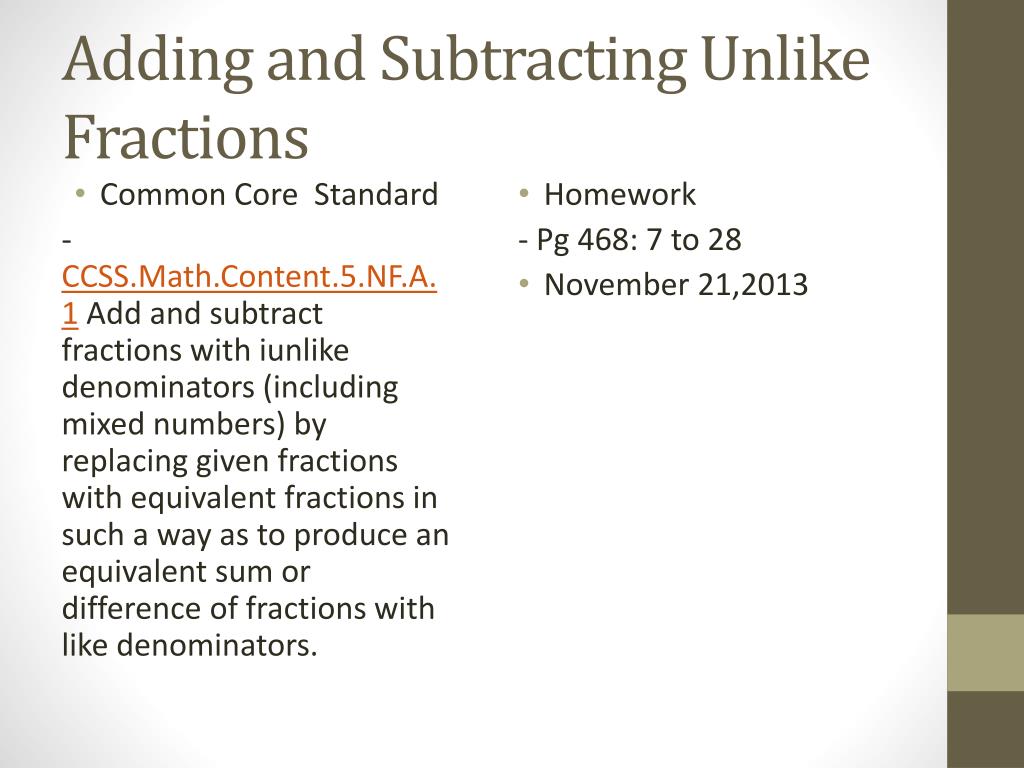 PPT - Adding and Subtracting Unlike Fractions PowerPoint Presentation ...