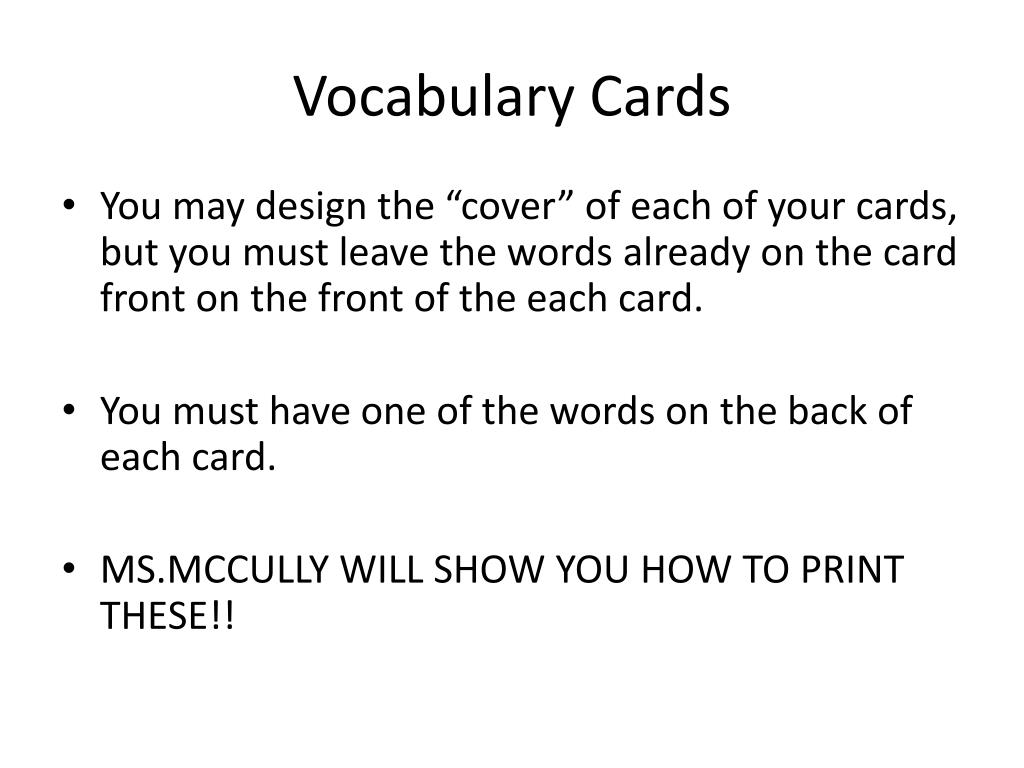 PPT - Vocabulary Cards PowerPoint Presentation, free download - ID:2622139