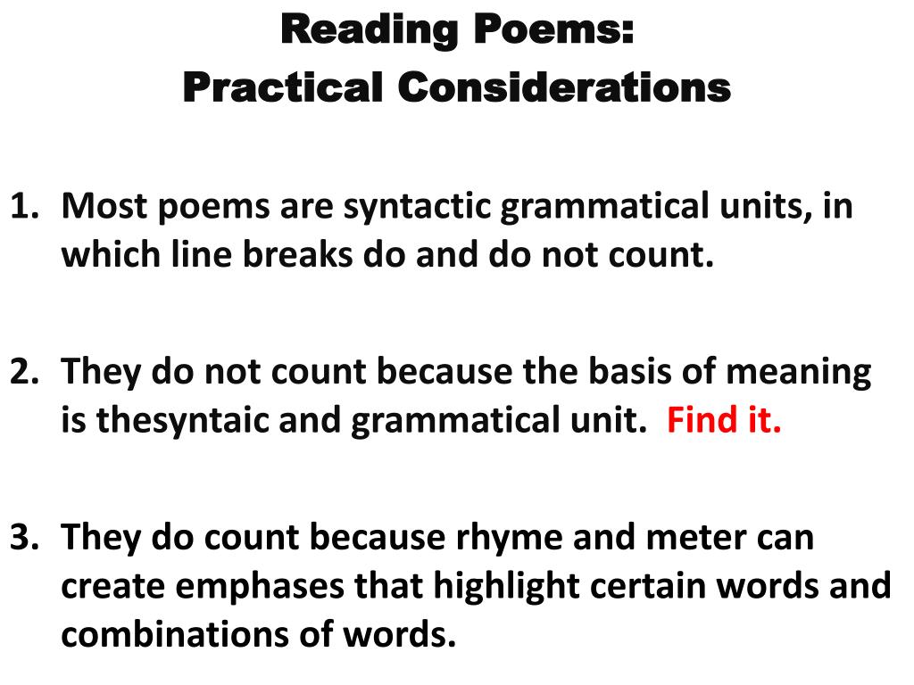 PPT - Reading Poems: Practical Considerations PowerPoint Presentation ...