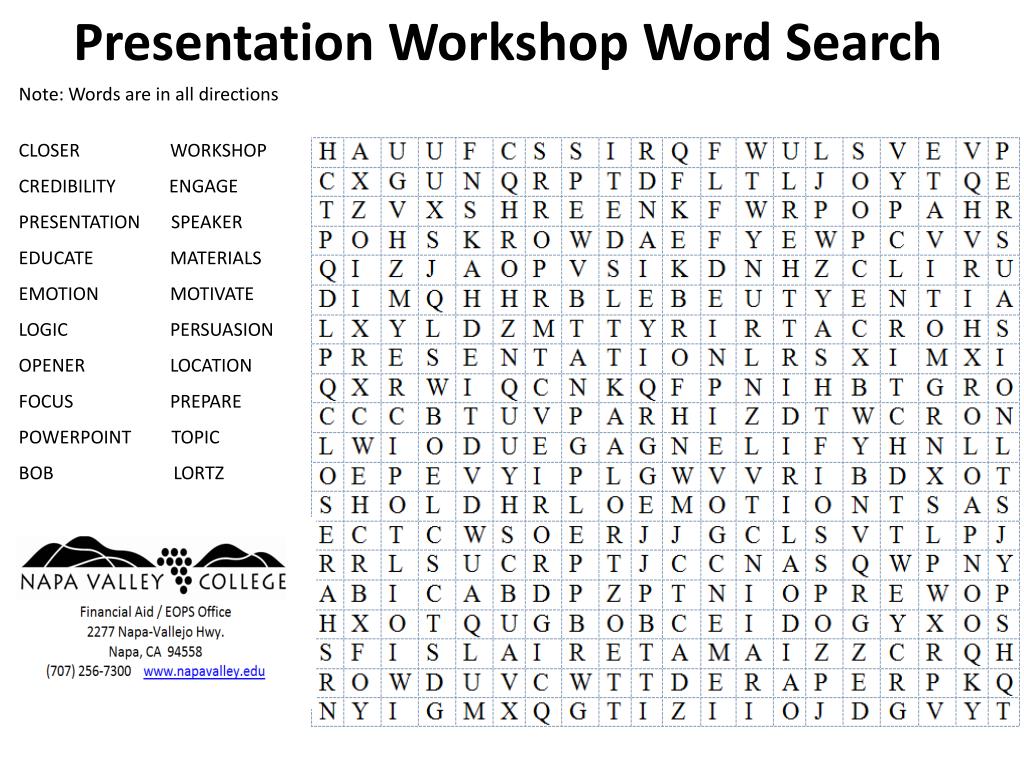 PPT - Presentation Workshop Word Search PowerPoint Presentation, free ...