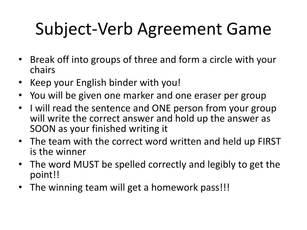 PPT - Subject-Verb Agreement Game PowerPoint Presentation, free ...