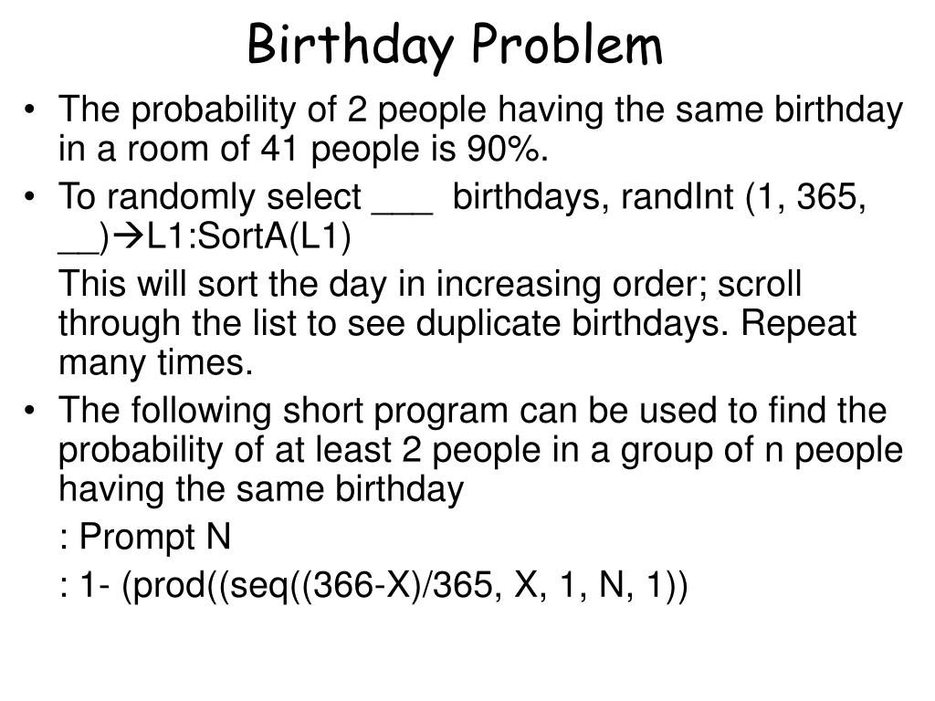 PPT - Birthday Problem PowerPoint Presentation, free download - ID:2642107